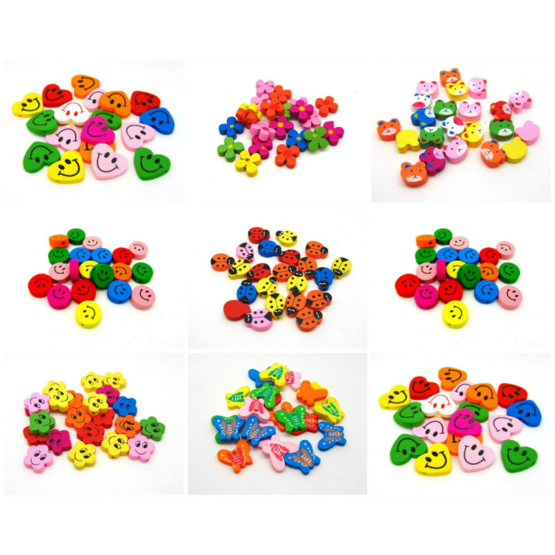 Mix Colour Childrens Fun Wooden Beads Kids Cute Animal Insect Face Kids Craft ML